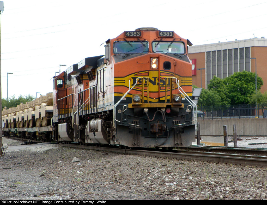 BNSF 4383 Leads A Westbound Military Train